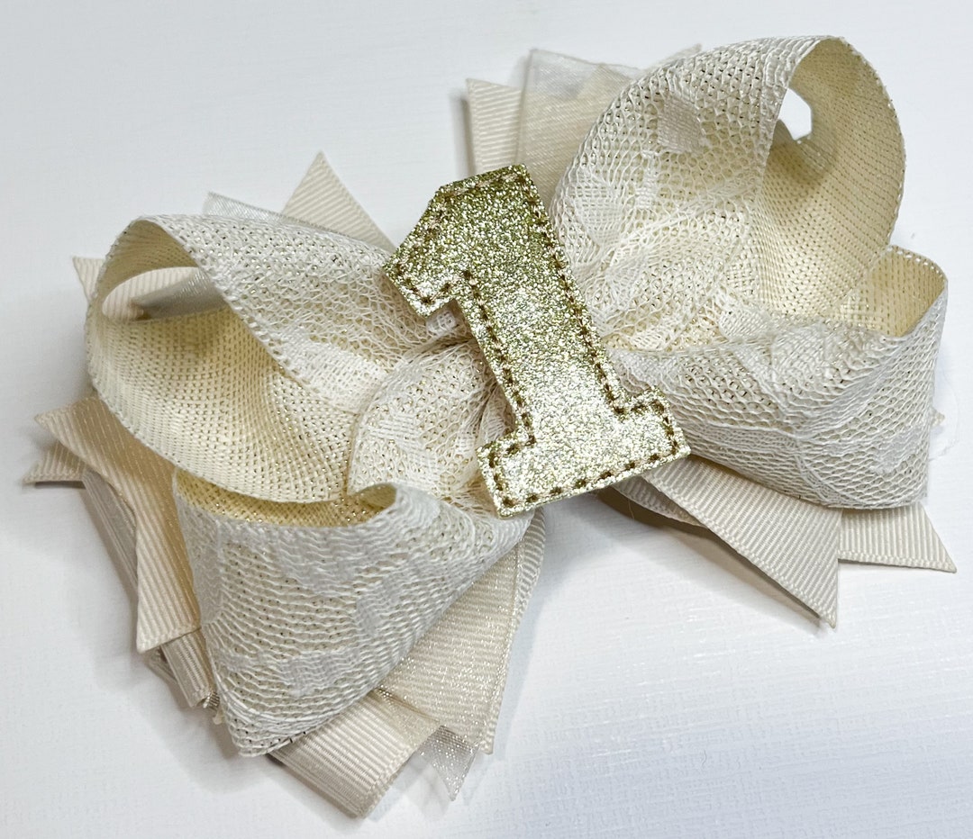 Gold Birthday Hair Bow, 1st Birthday Hair Bow, First Birthday Hair Bow ...