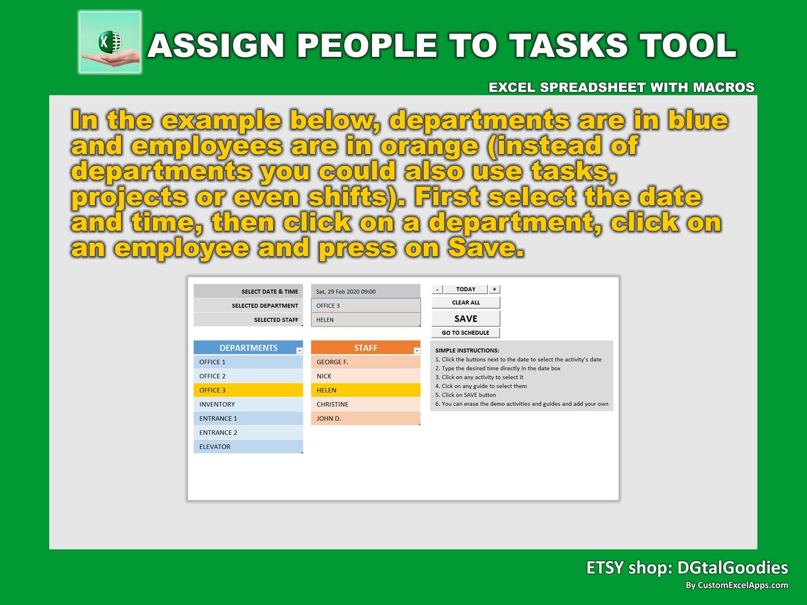 Assigning Staff to Tasks / Departments Excel Template Task Scheduler ...