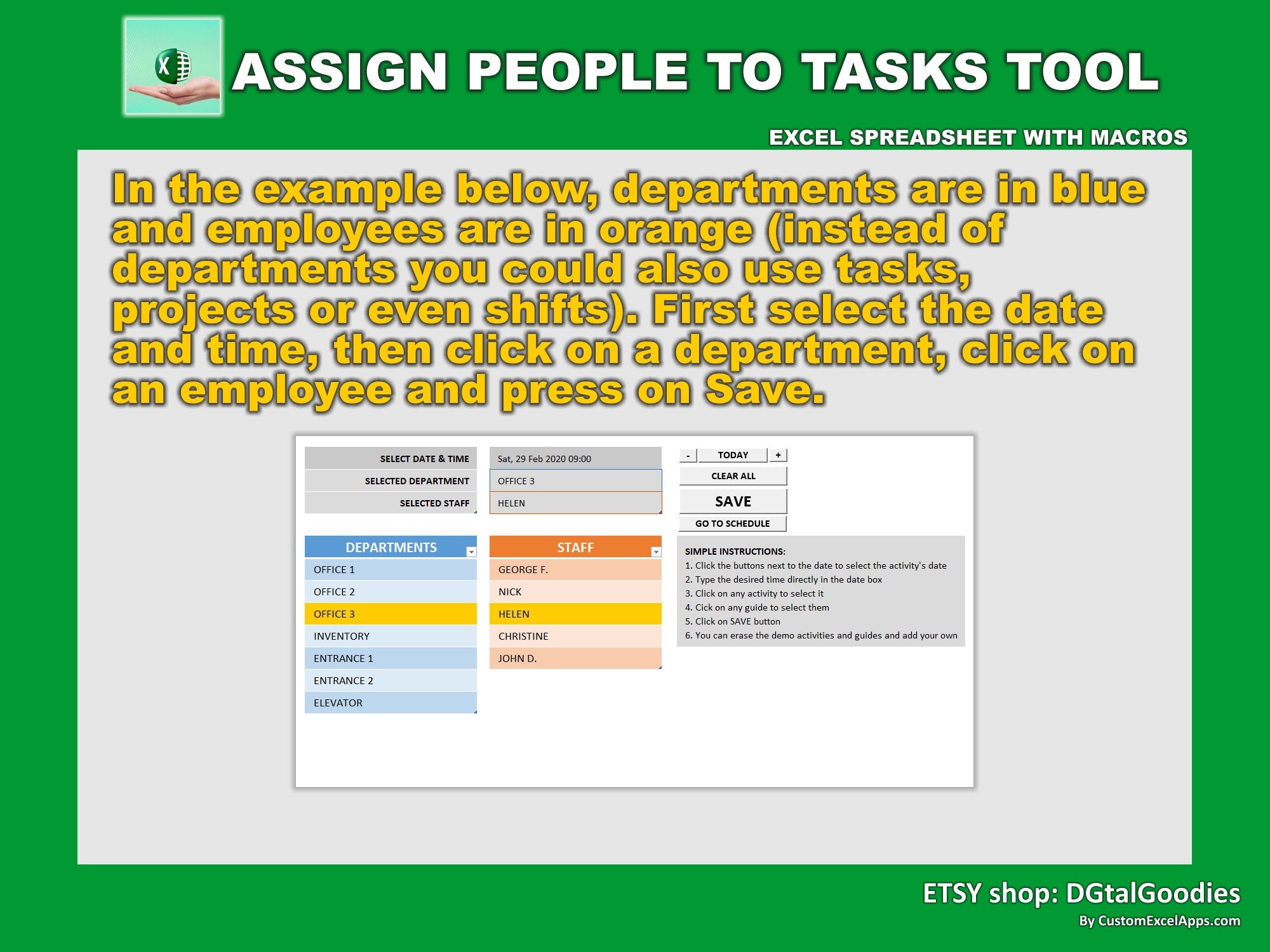 Assigning Staff to Tasks / Departments Excel Template | Task Scheduler ...