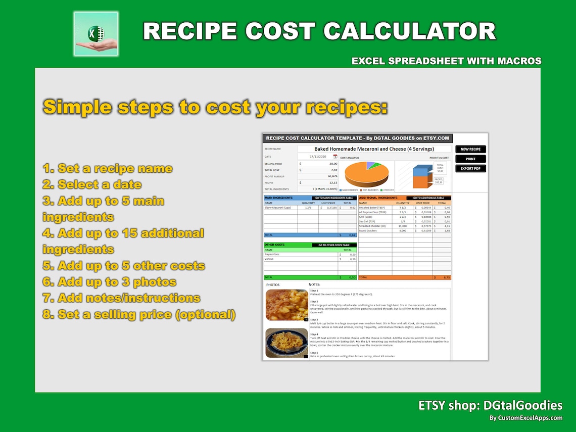 Recipe Costing Excel Spreadsheet | for Amateur and Professional Cooks ...