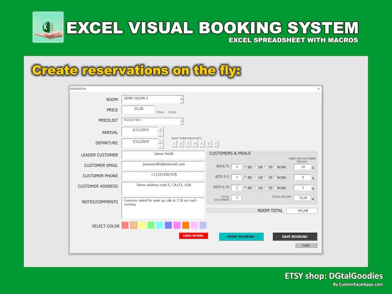 EXCEL Visual Booking System for Property Owners & AIRBNB Hosts | Full ...