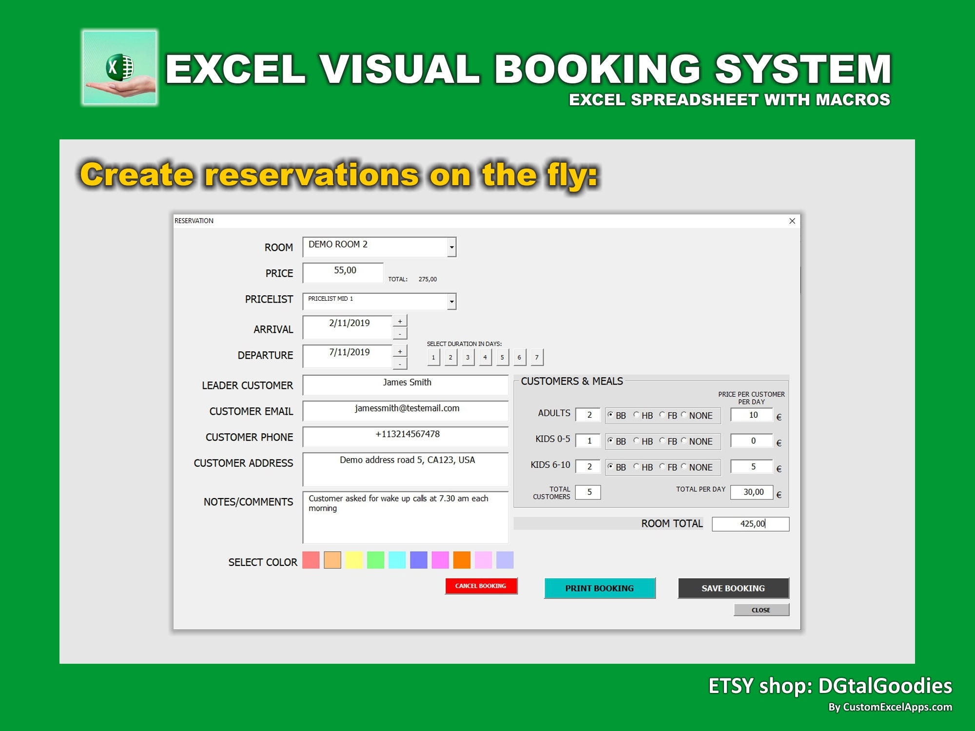 EXCEL Visual Booking System for Property Owners & AIRBNB Hosts | Full ...
