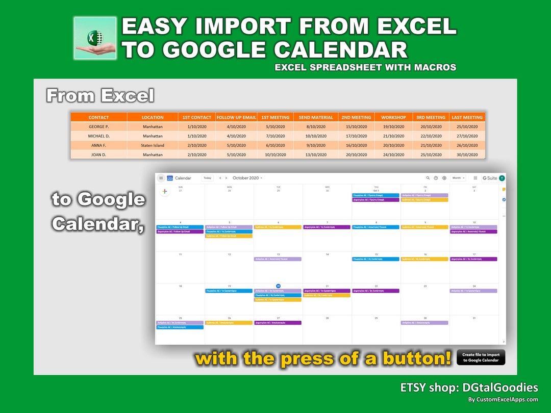 From Excel To Google Calendar With The Press Of A Button Etsy
