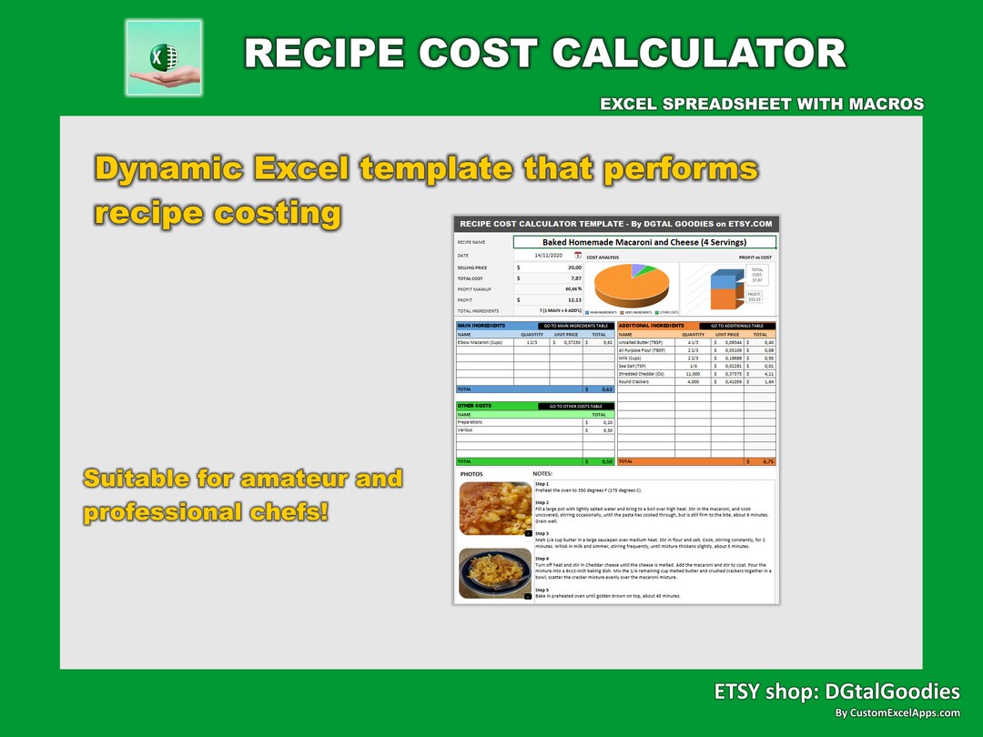 Recipe Costing Excel Spreadsheet | for Amateur and Professional Cooks ...