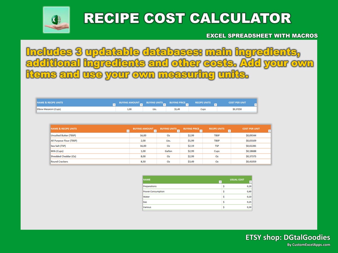 Recipe Costing Excel Spreadsheet | for Amateur and Professional Cooks ...