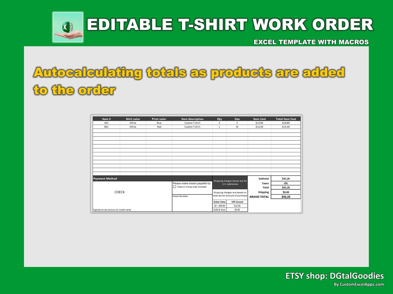 Professional Fillable/editable/printable Custom T-shirt Work Order ...