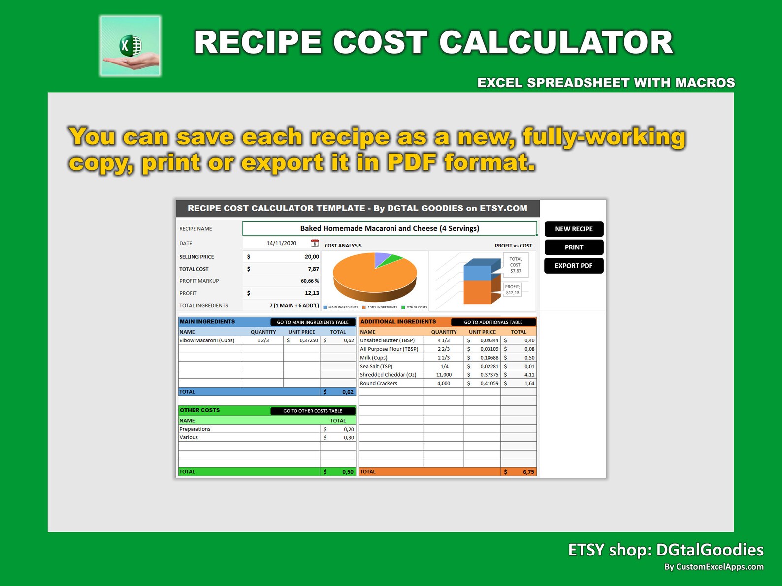 Recipe Costing Excel Spreadsheet | for Amateur and Professional Cooks ...