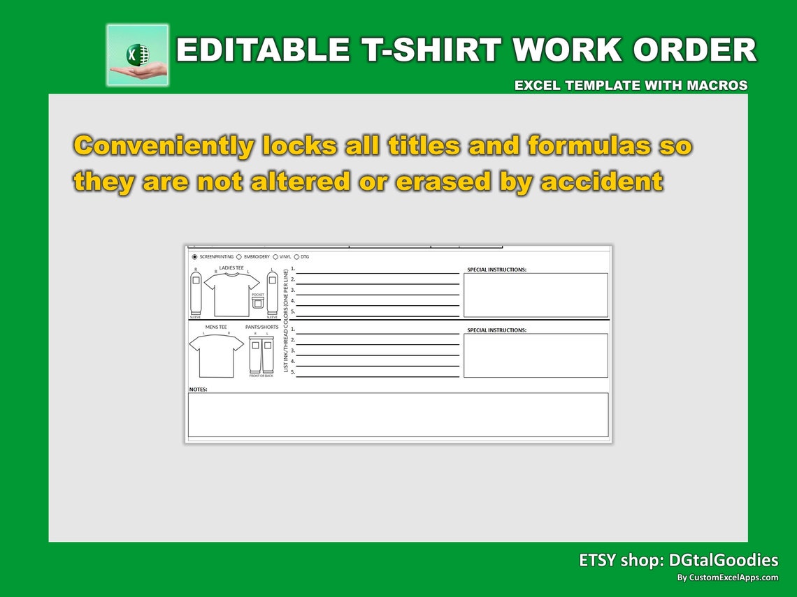 Professional Fillable/editable/printable Custom T-shirt Work Order ...