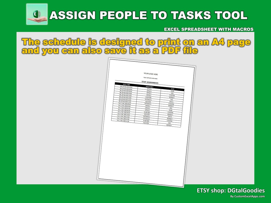 Assigning Staff to Tasks / Departments Excel Template Task Scheduler ...