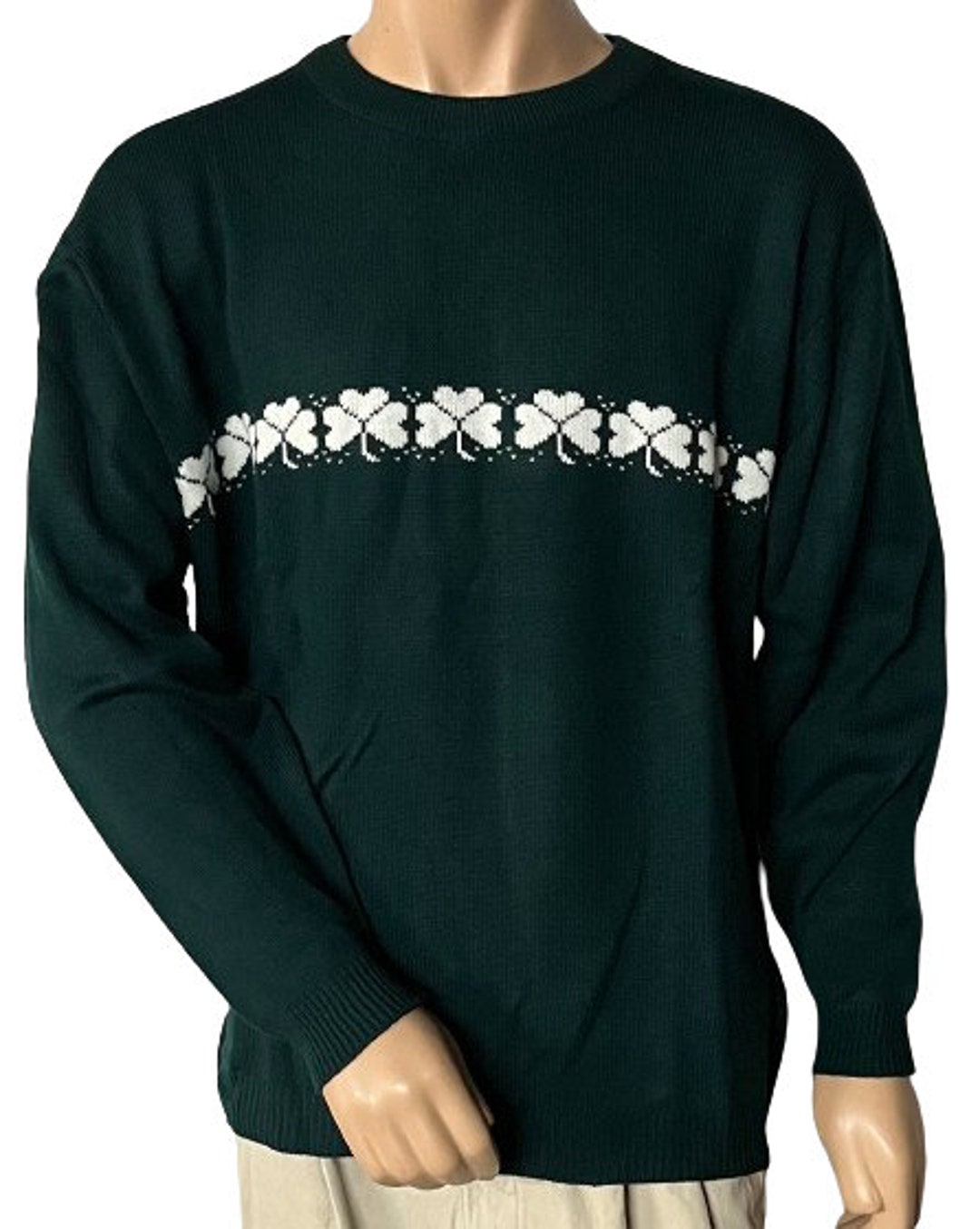 Irish Unisex Hunter Green With off White Shamrock Sweater Made in U.S.A ...