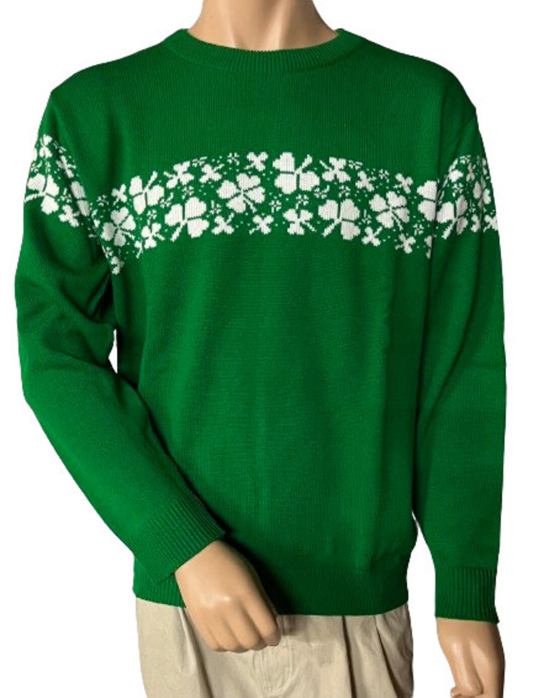 Irish Unisex Kelly Green White Shamrock Sweater MADE IN U.S.A ...