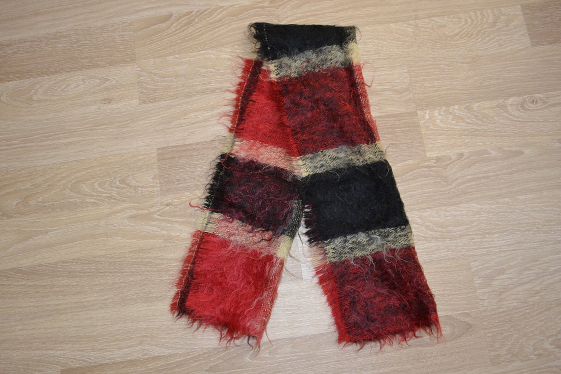 Soviet Vintage Woolen Red Black Mens Scarf Fall Winter Plaid Wool Scarf ...