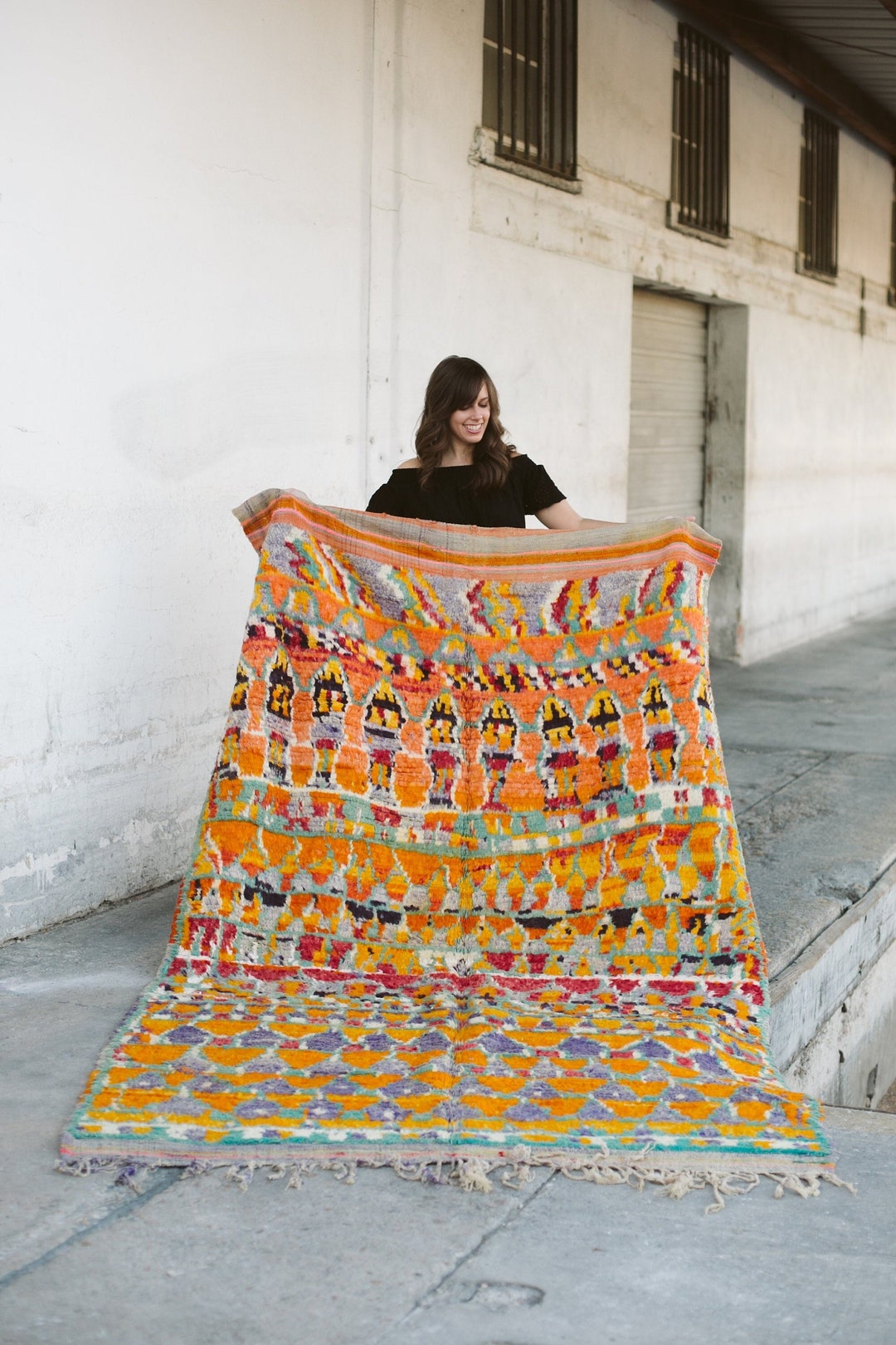 ZENNI - Vintage Zenega Moroccan Rug (gold, Teal, Raspberry, and Cream ...