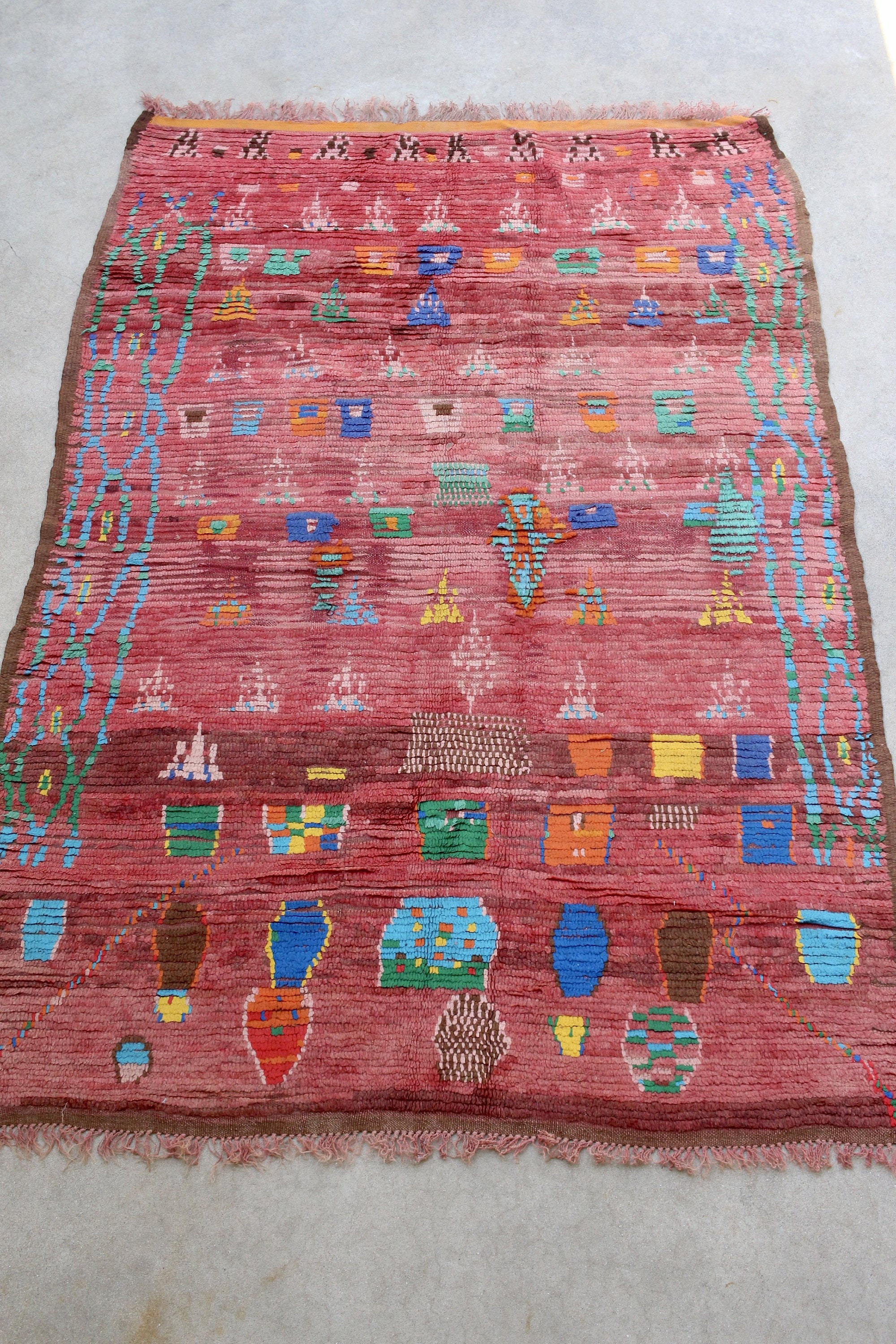 MOUNIA - Vintage Rehamna Moroccan Rug (reddish Pink, Brown, Blue ...