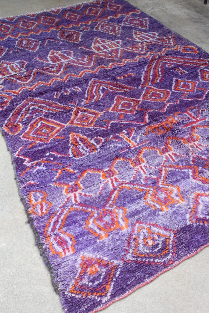 GENIE - Rare Vintage Rehamna Rug (purple, Orange, Cream Tones -5x8 ...
