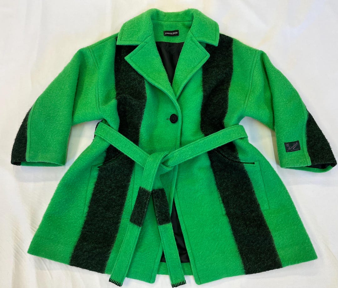 Handmade Upcycled Vintage Wool Blanket Wrap Coat Green and Black - Etsy