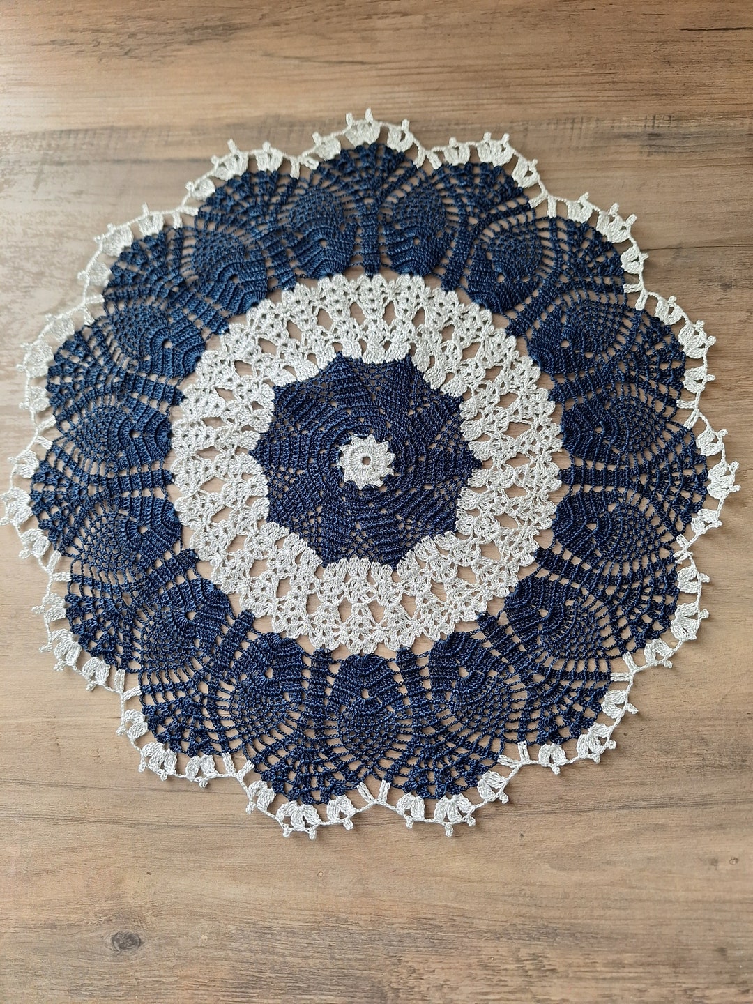 Blue Doilies, Vintage Round Blue Table Runner, Handmade Doilies, Round ...