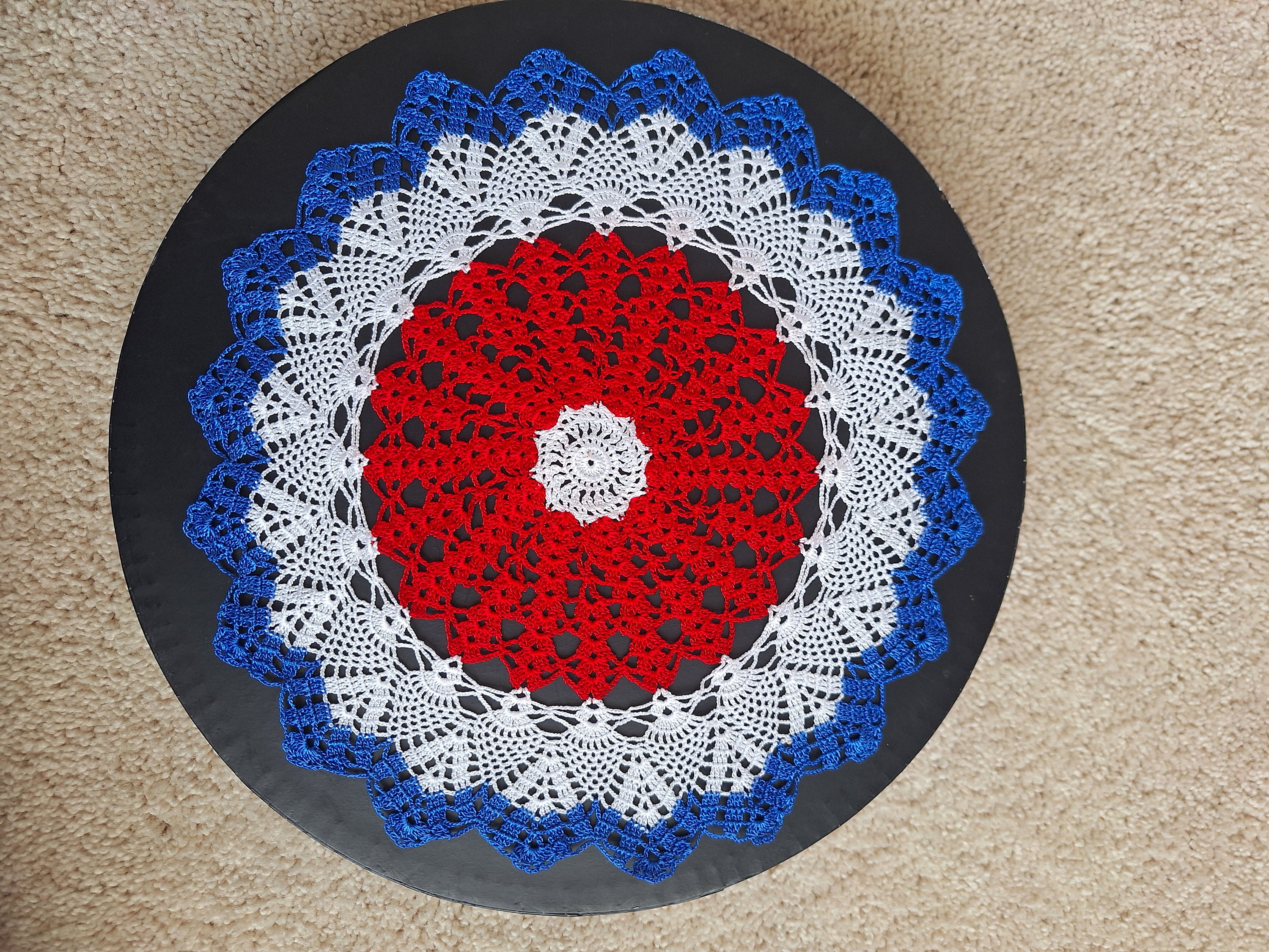 Blue Doilies, Vintage Round Blue Table Runner, Handmade Doilies, Round ...