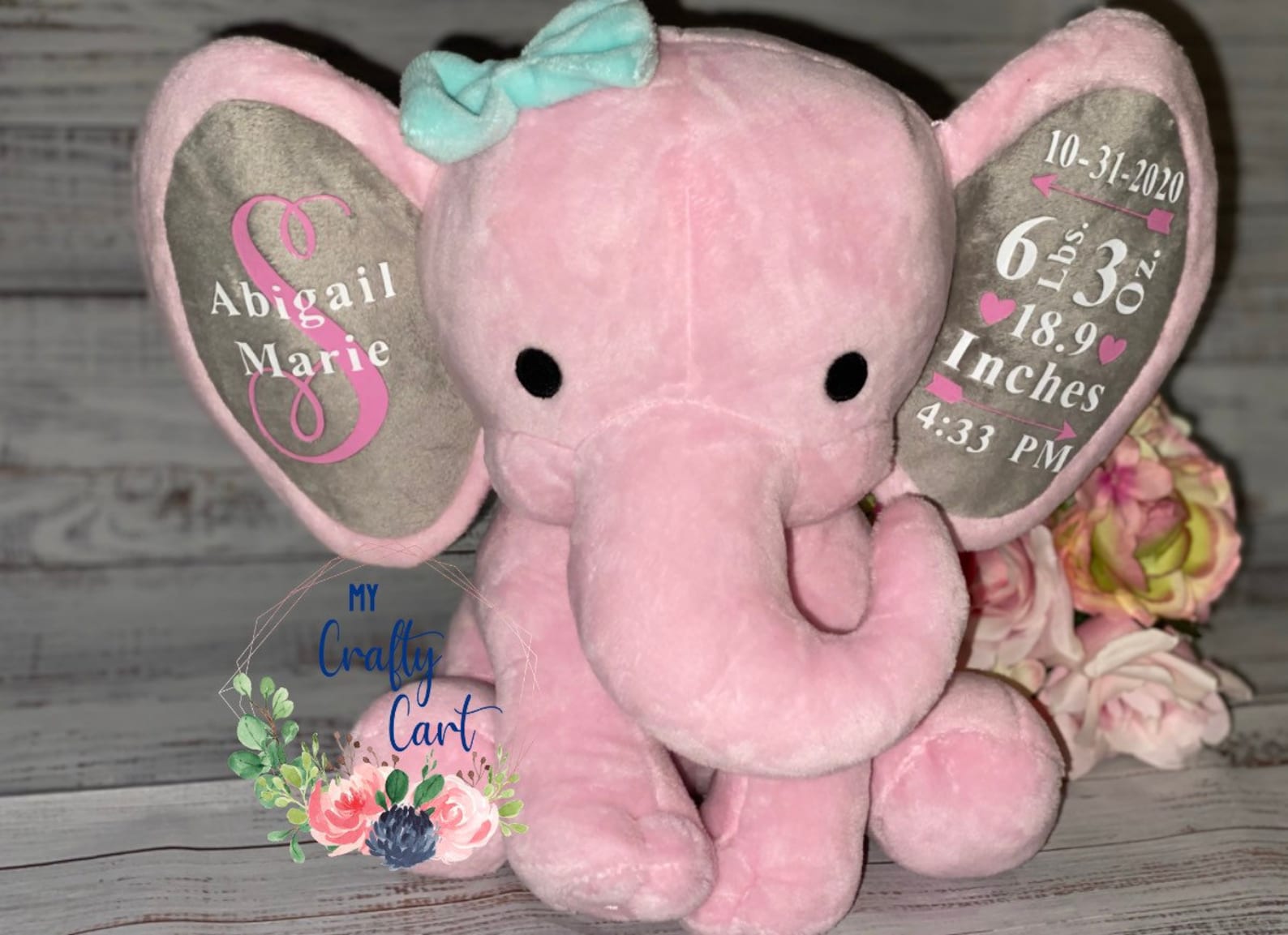 Birth Stat Plush Elephant | Birth Announcement | Keepsake Elephant ...