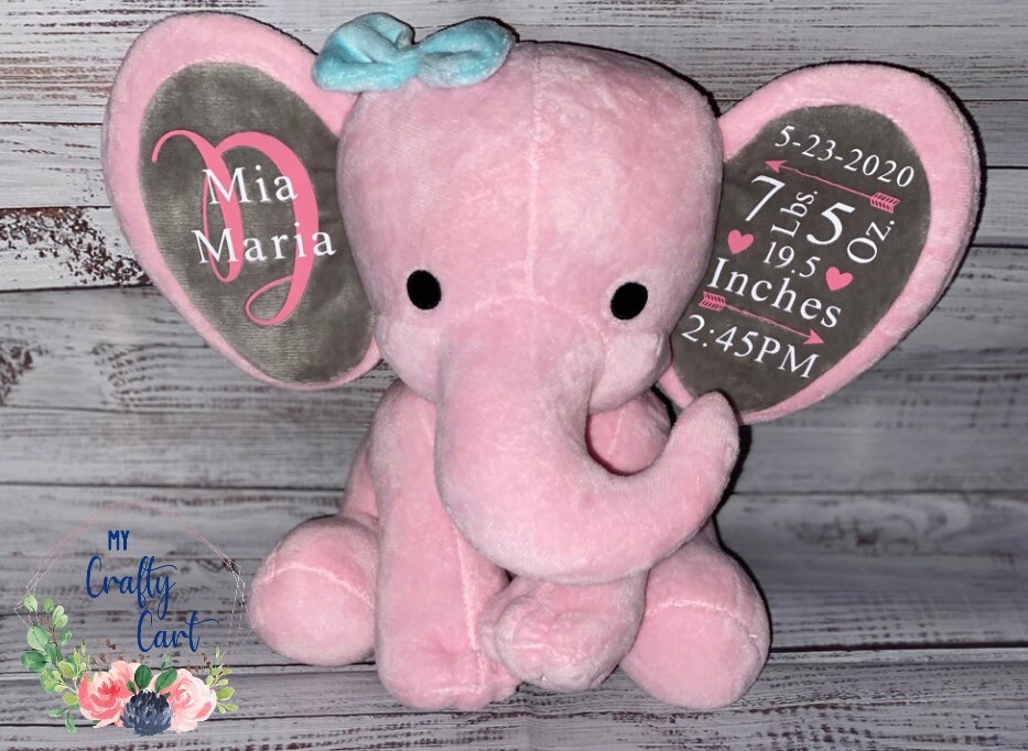 Birth Stat Plush Elephant | Birth Announcement | Keepsake Elephant ...