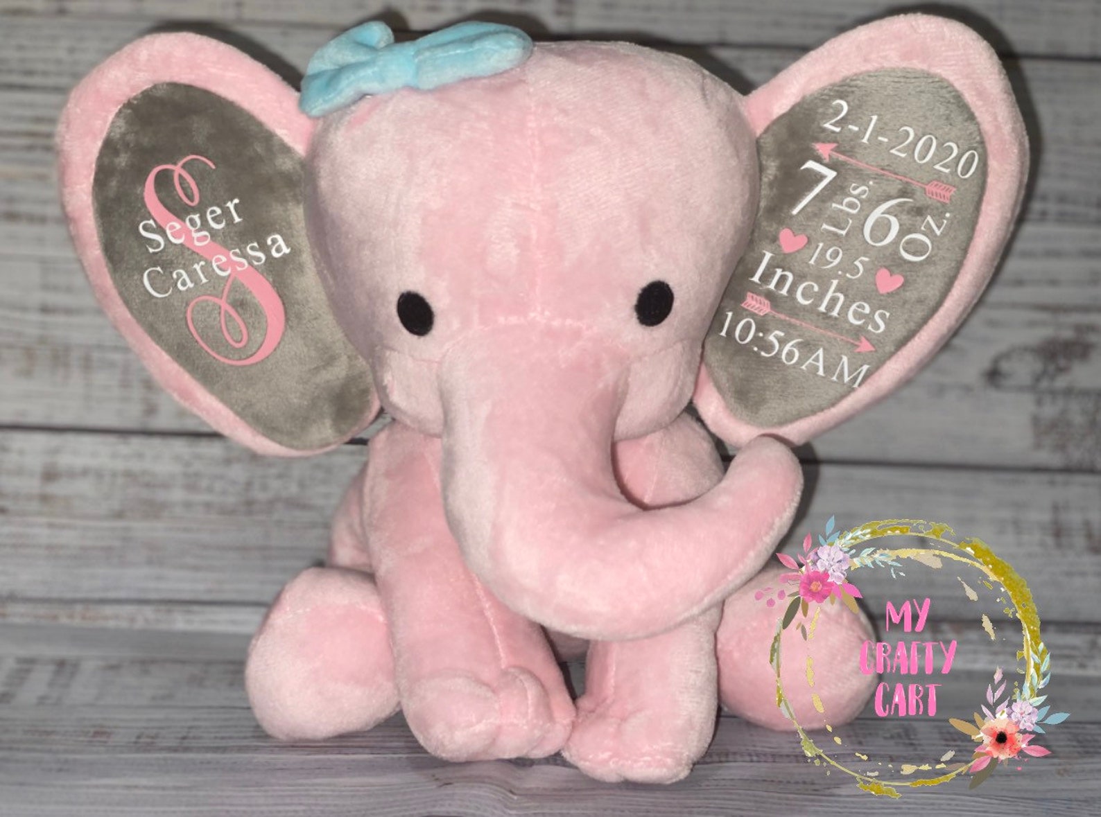 Birth Stat Plush Elephant | Birth Announcement | Keepsake Elephant ...