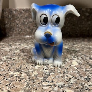Vintage Blue Ceramic Dog Bank - Etsy