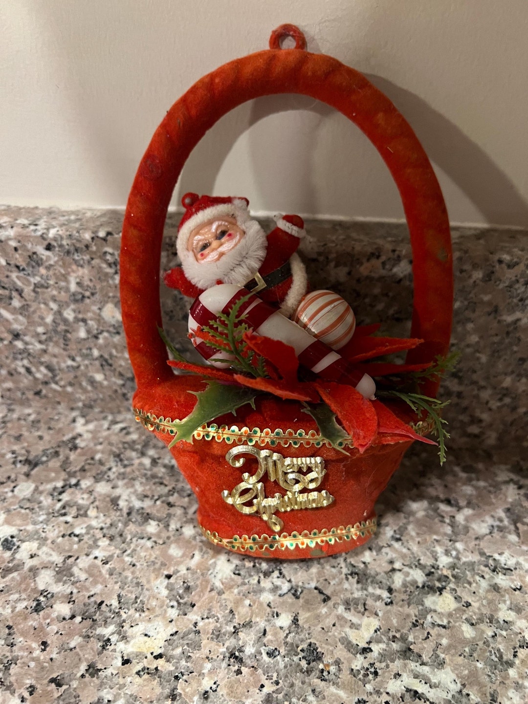 Vintage Flocked Merry Christmas Basket With Santa Decor - Etsy