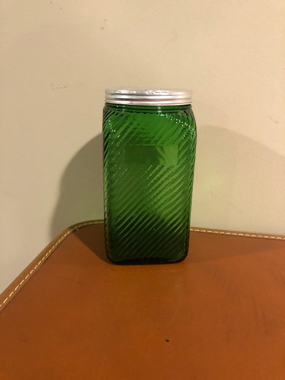 Vintage Green Glass Kitchen Canister | Etsy