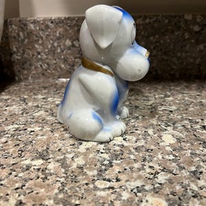 Vintage Blue Ceramic Dog Bank - Etsy