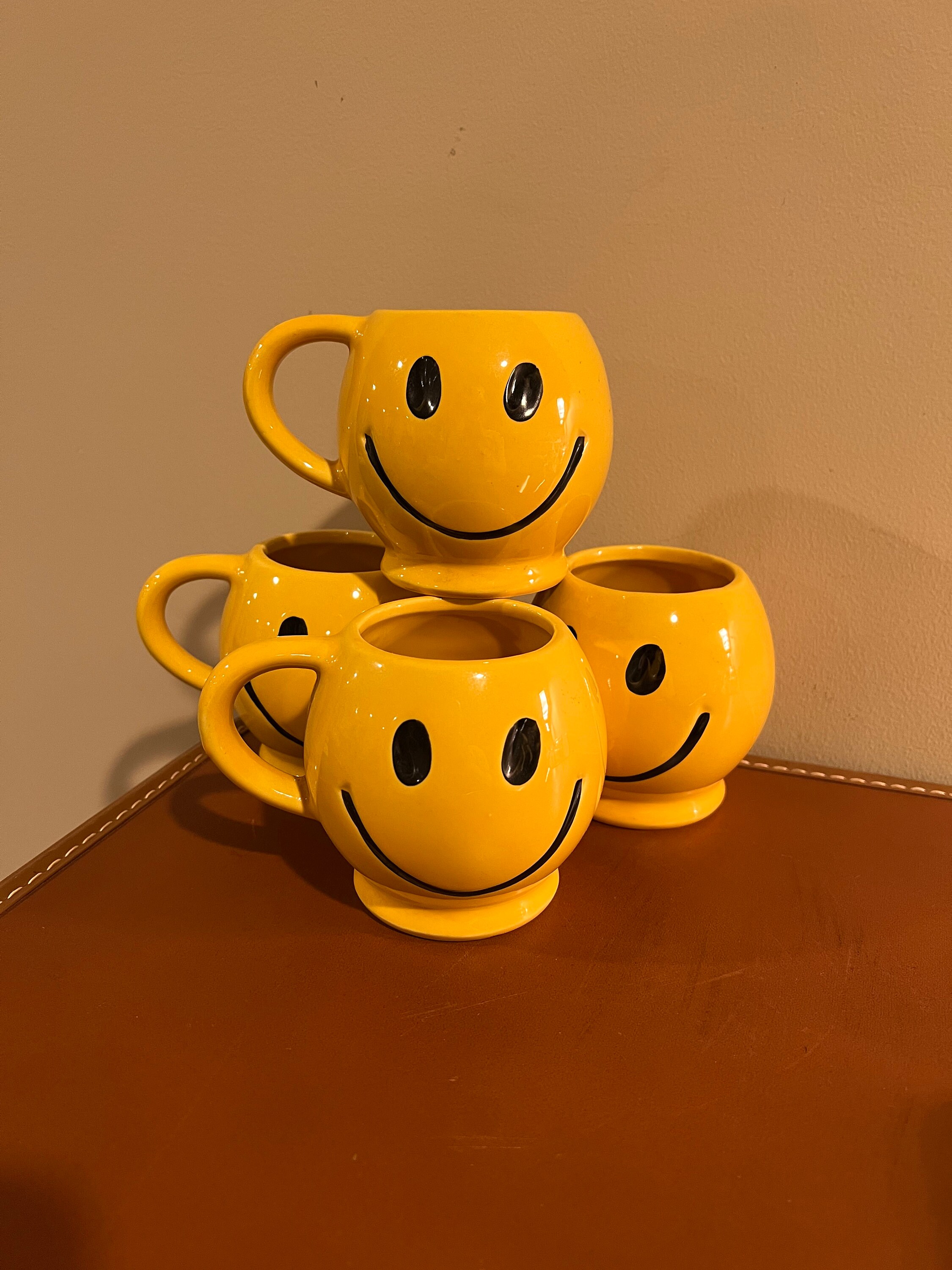 Vintage Set of 4 Smile Face Mugs Made in USA | Etsy