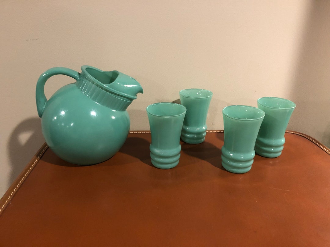 Vintage Green Pitcher Set With 4 Glasses - Etsy