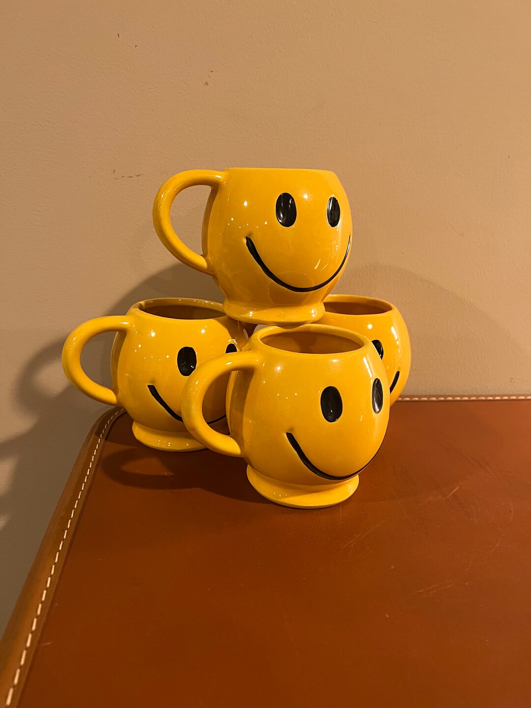 Vintage Set of 4 Smile Face Mugs Made in USA - Etsy