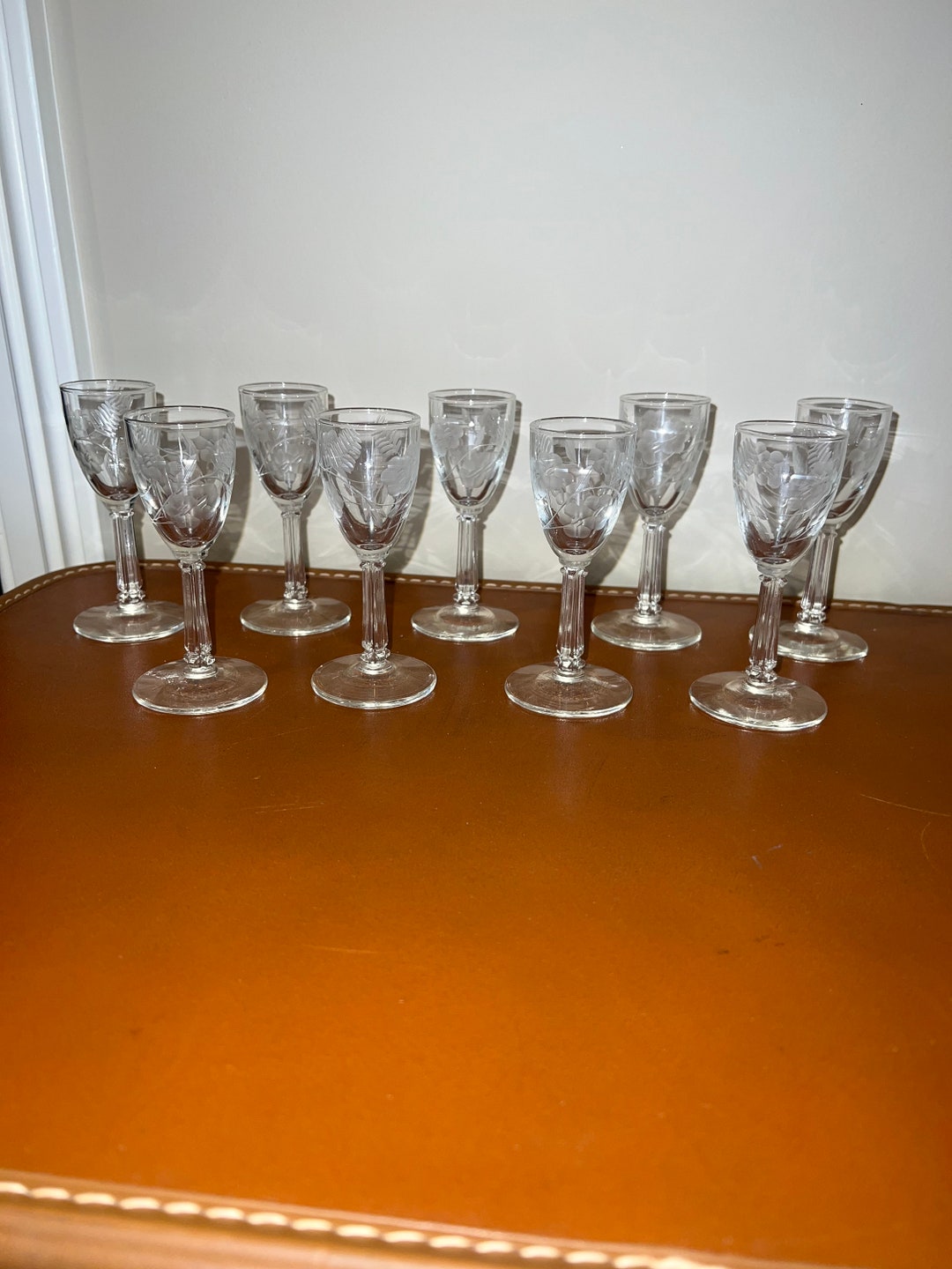Vintage Etched Sherry Glasses Set of 9 - Etsy