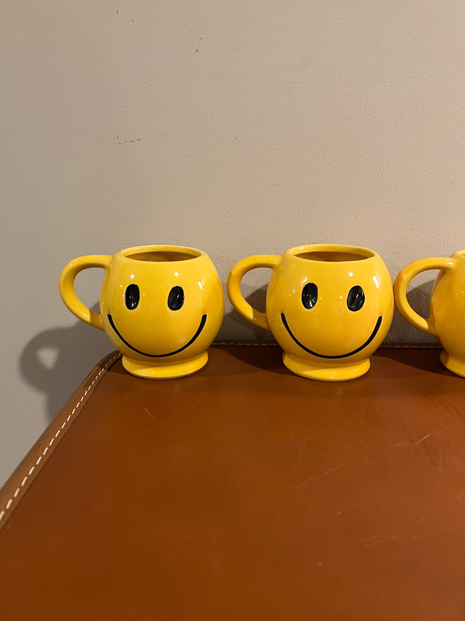 Vintage Set of 4 Smile Face Mugs Made in USA | Etsy