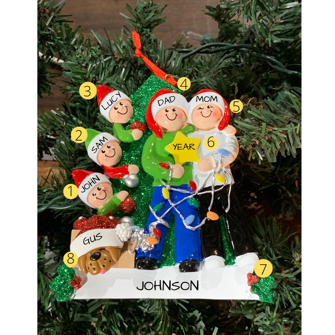 Personalized Family of 5 Christmas Ornament With Dog - Etsy
