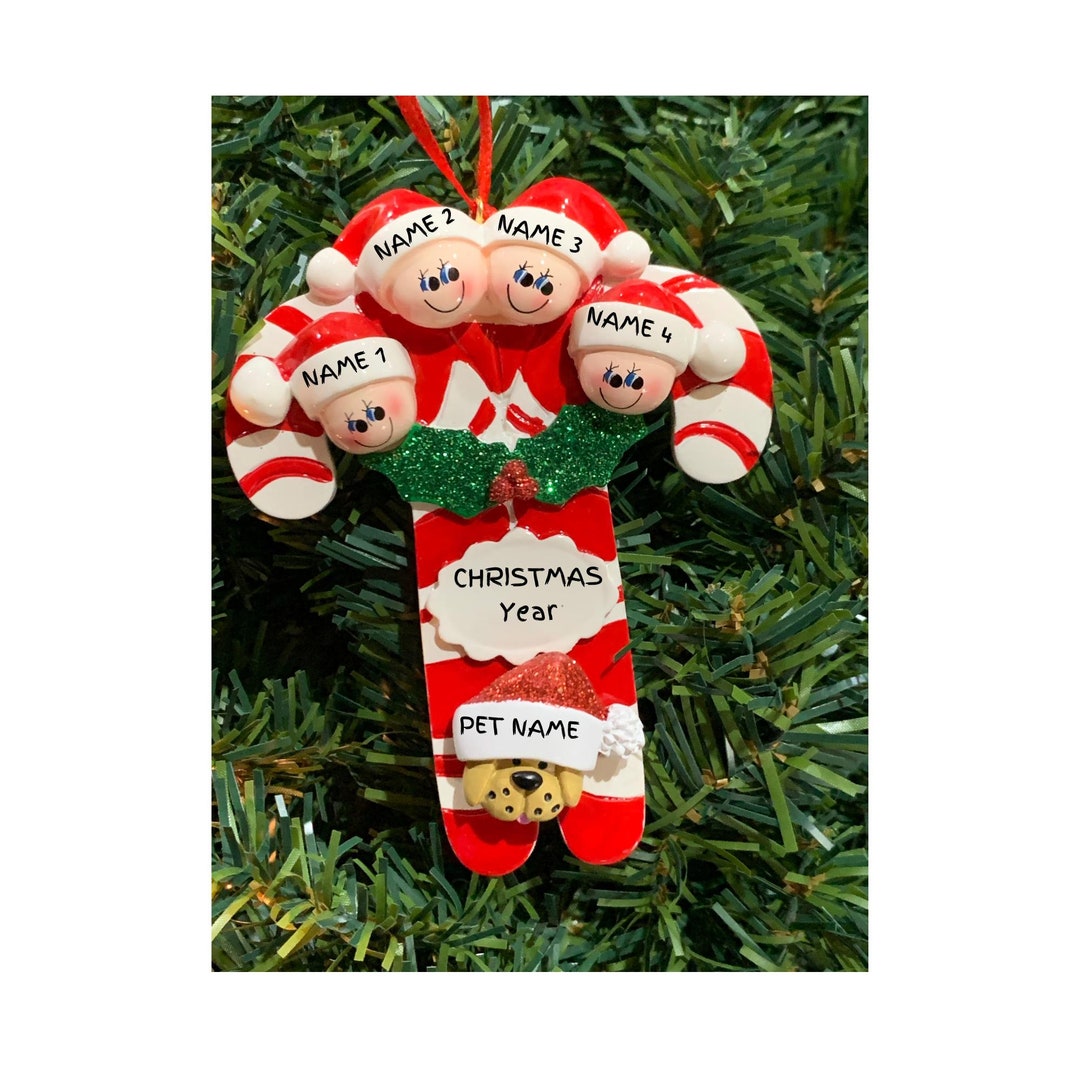 CANDY CANE FAMILY 4 - Personalized Family Christmas Ornament With Dog ...