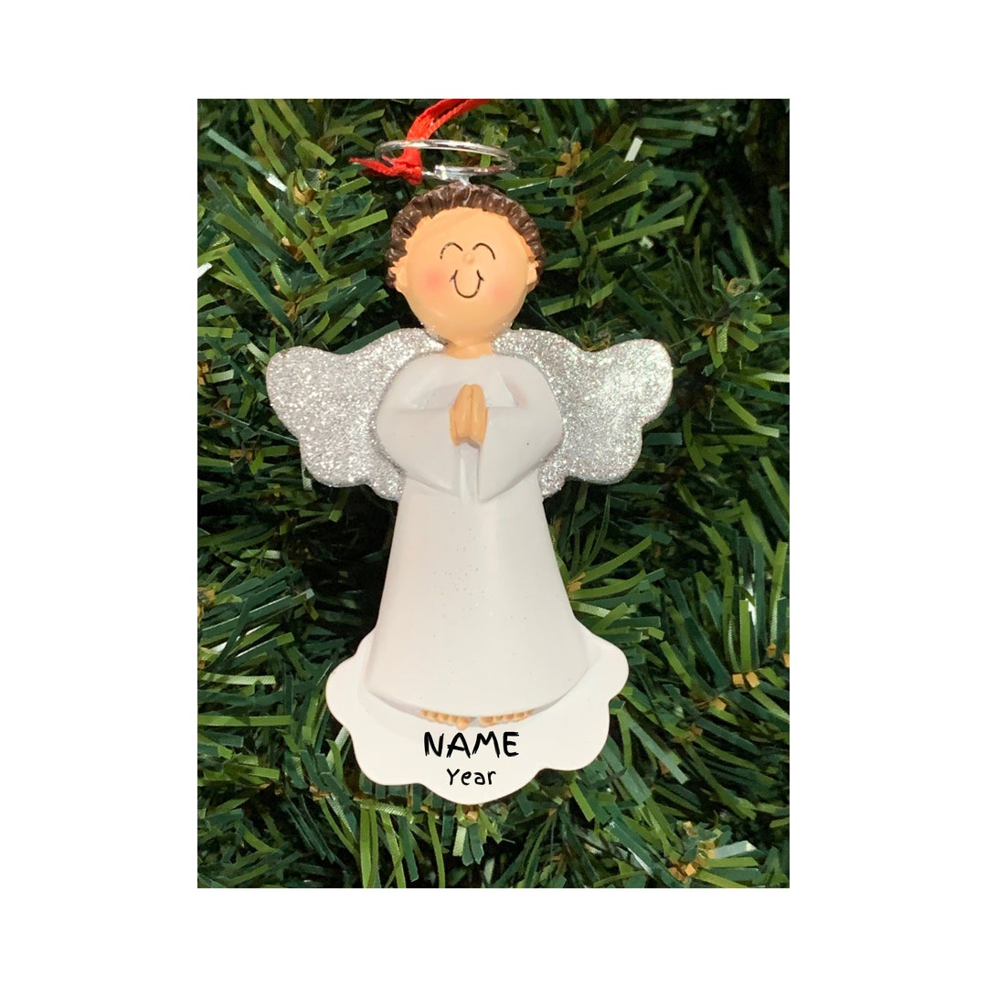 Personalized Sweet Angel Boy-brunette Christmas Angel With Glitter ...