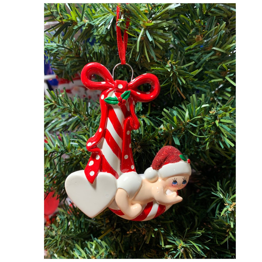 Personalized Baby's First Christmas Ornament: Candy Cane Newborn Gift ...