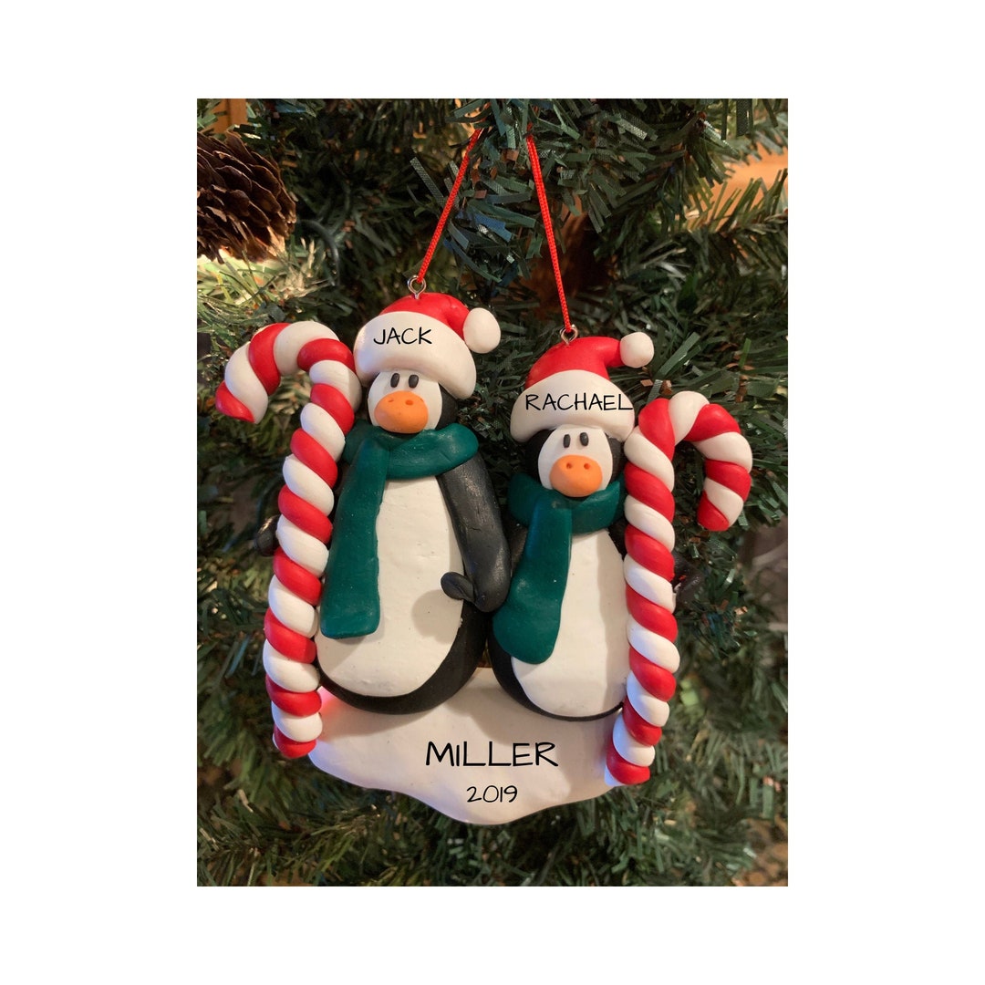 CANDY CANE PENGUINS 2 - Personalized Christmas Ornaments - Etsy