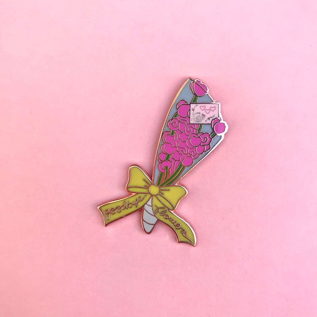 Glitter Goodbye Flowers Enamel Pin - Etsy