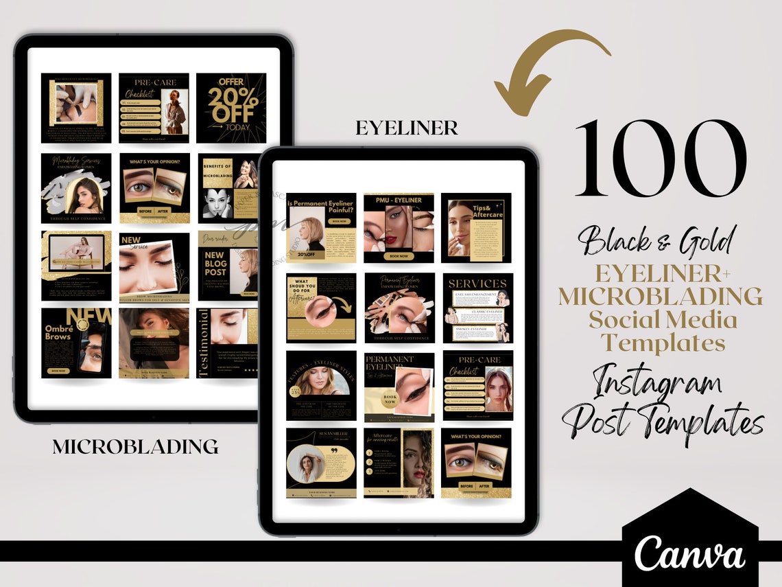 250 Permanent Makeup Instagram Post Templates, Editable PMU Posts ...