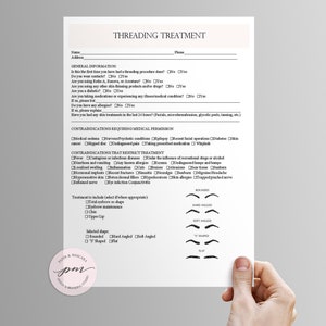 Eyebrow Threading Form Template, Threading Consent Form Template - Etsy