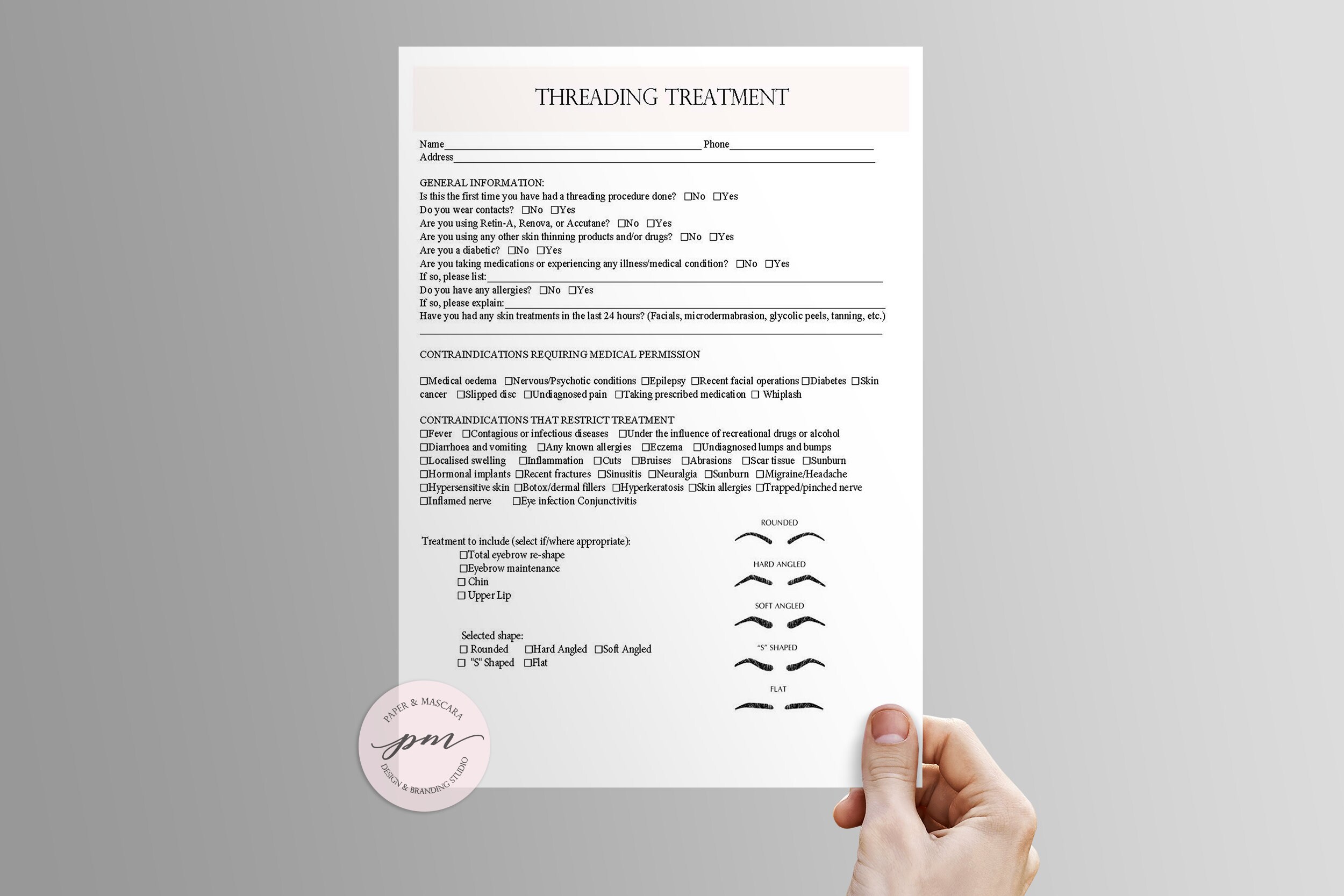 Eyebrow Threading Form Template, Threading Consent Form Template - Etsy