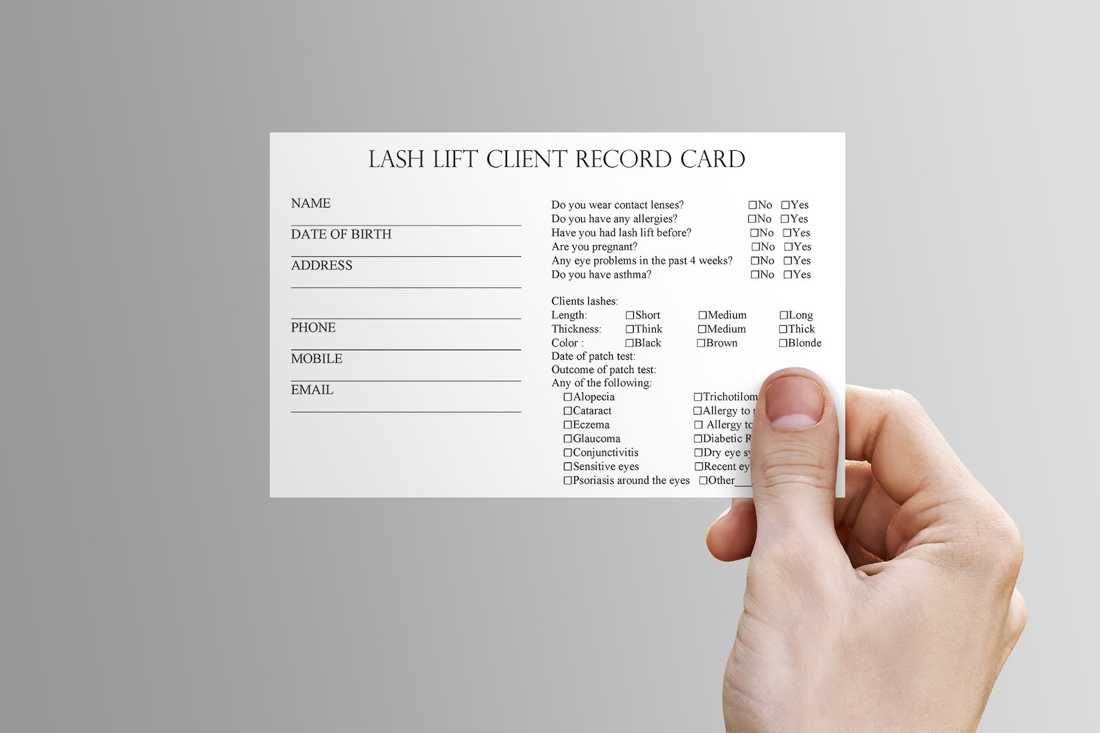 Editable Lash Lift Client Record Card Printable Eyelash - Etsy Canada