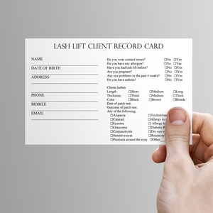 Editable Lash Lift Client Record Card, Printable Eyelash Technician ...