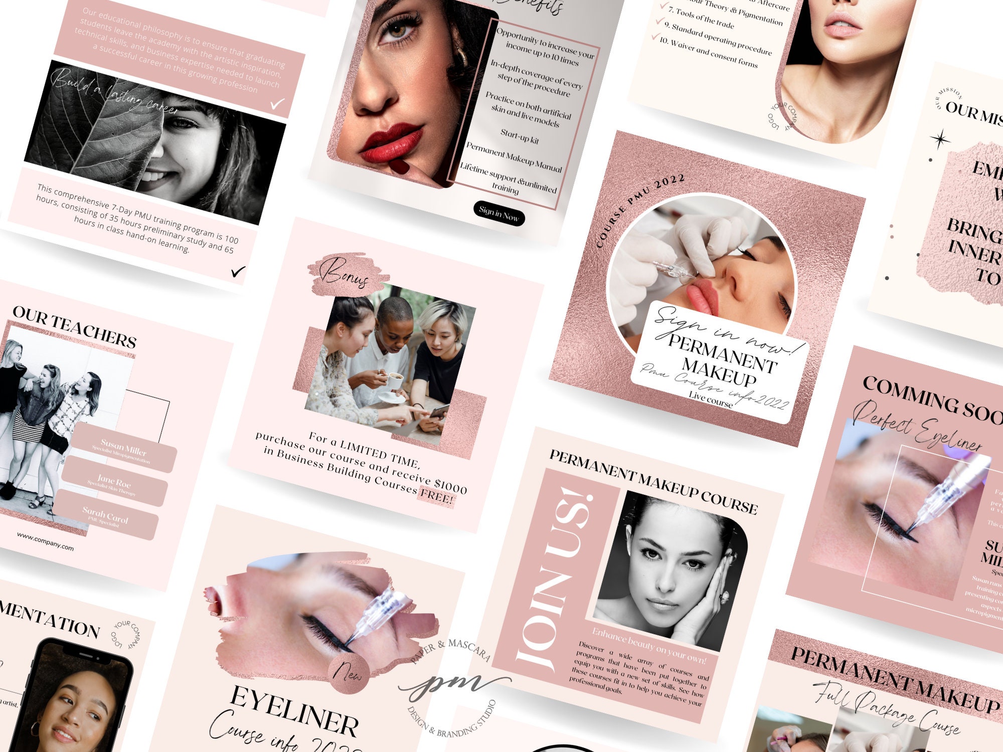 Permanent Makeup Course Instagram Post Templates Editable PMU - Etsy