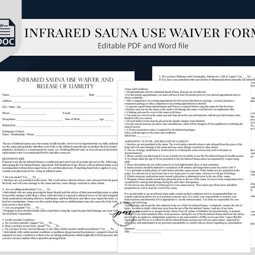 Infrared Sauna Consent Form Template Sauna Detox Consent - Etsy