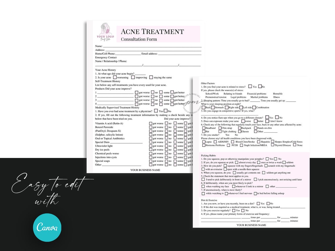 Editable Acne Treatment Client Consultation Form Template | Etsy