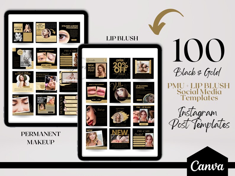 250 Permanent Makeup Instagram Post Templates, Editable PMU Posts ...