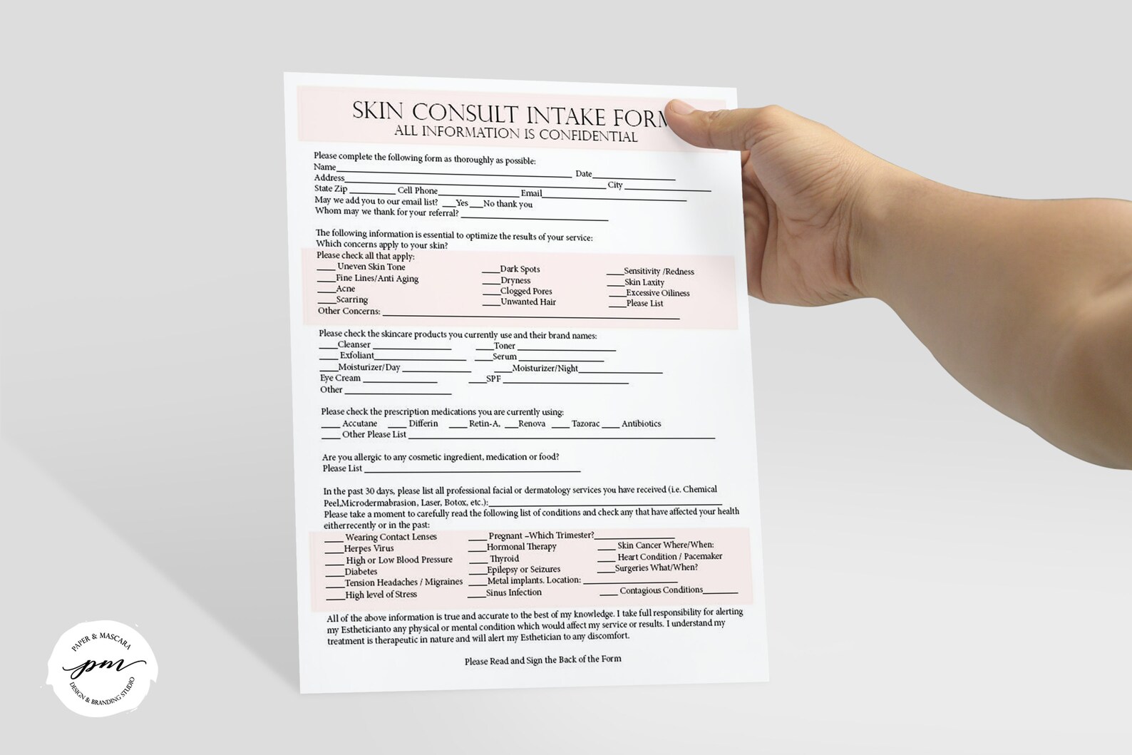 Skin Care Client Consultation Form, Facials Spa Form, Salon Form ...